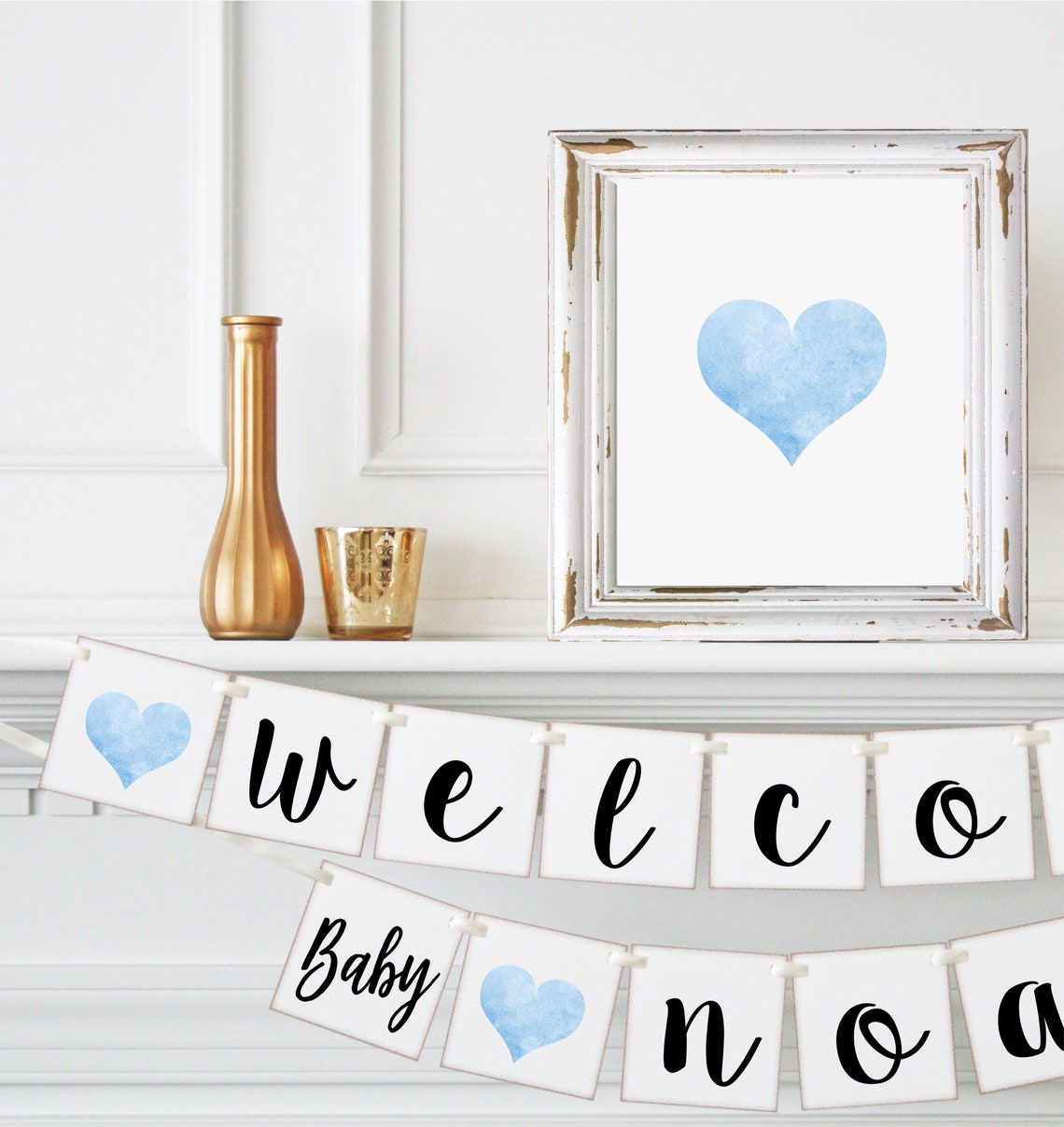 Blue Baby Shower Decor Welcome Baby Banner Boy Name Banner - Etsy