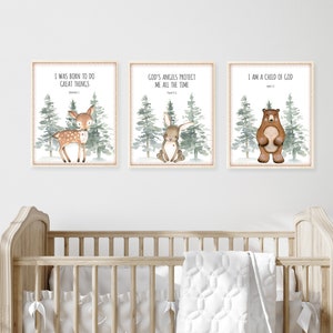 Woodland Bible Verse Wall Art, Christian Nursery Decor, Forest Nursery ...