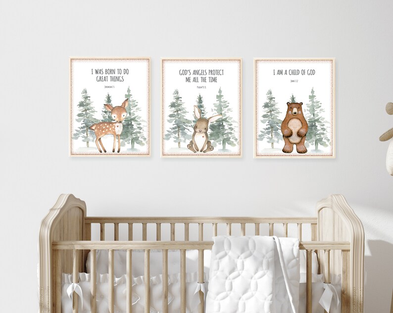 Woodland Bible Verse Wall Art Christian Nursery Decor Forest | Etsy