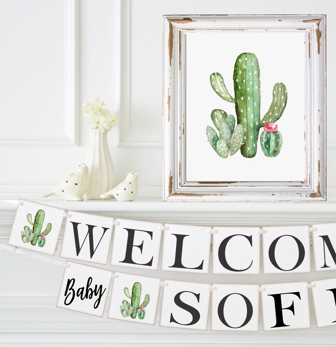 Welcome Baby Shower Banner Cactus Baby Shower Girl Name - Etsy