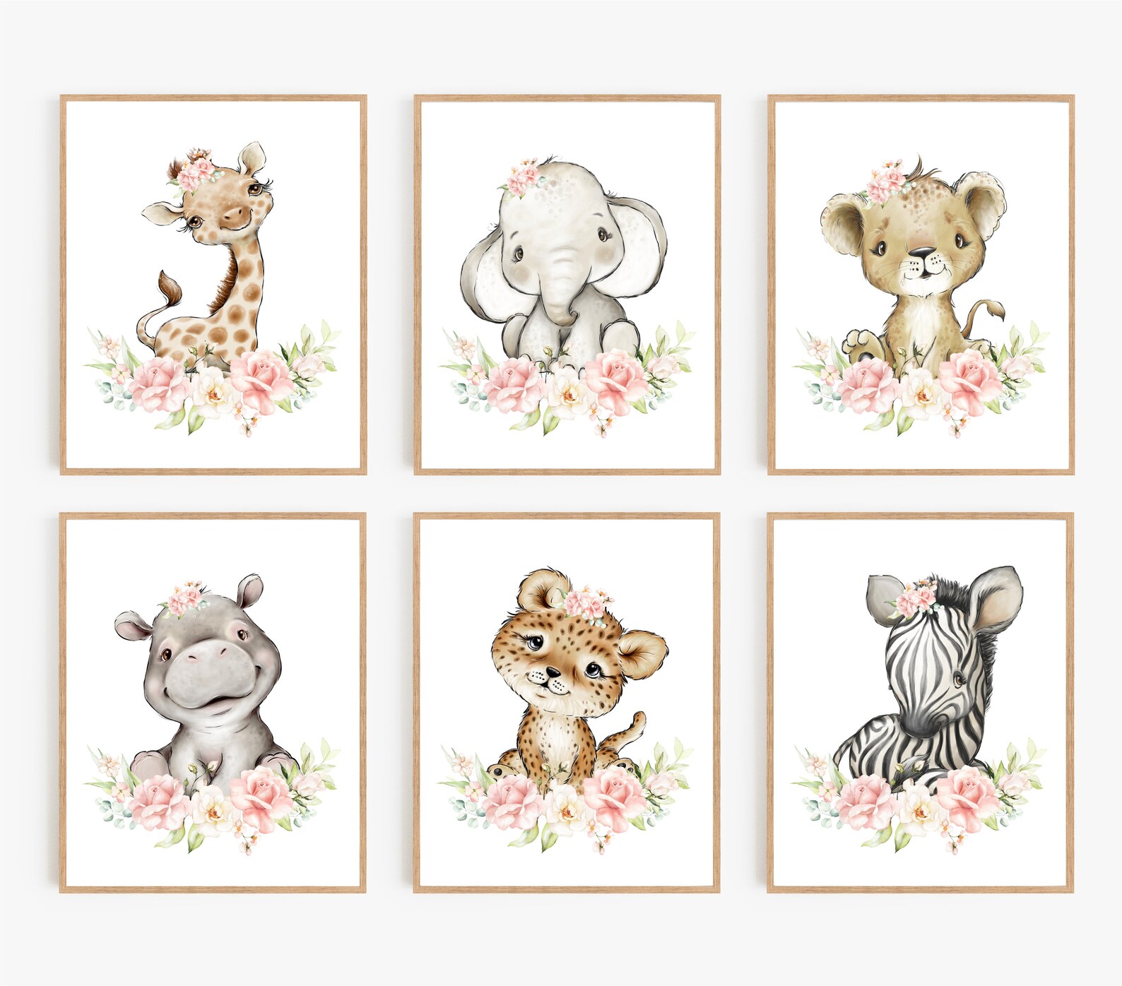 Blush Safari Nursery Decor Girl Nursery Wall Art Pink Floral - Etsy