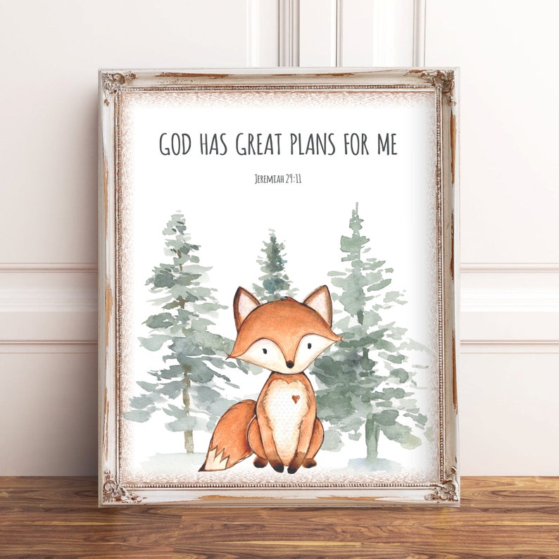 Woodland Bible Verse Wall Art, Christian Nursery Decor, Forest Nursery ...