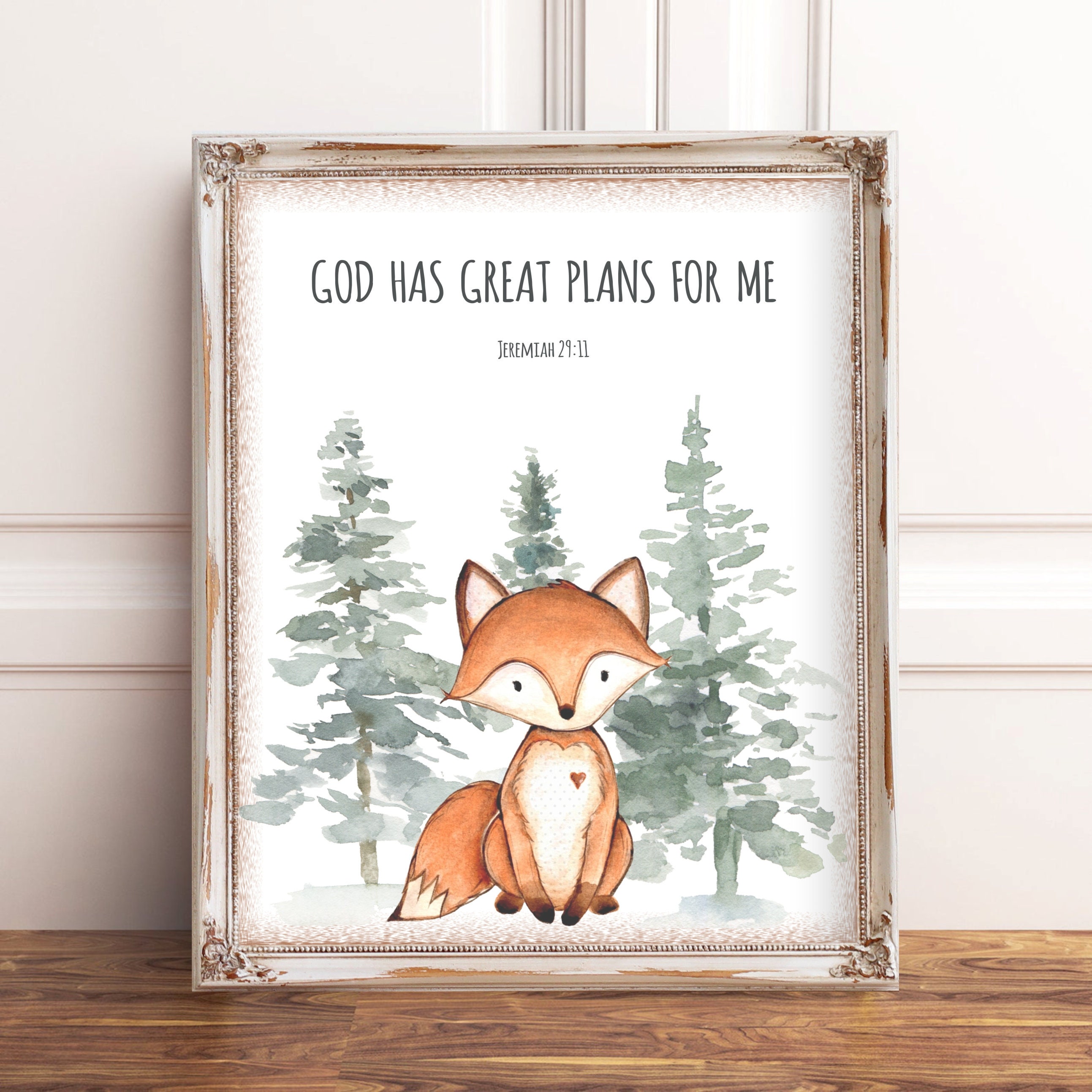 Woodland Bible Verse Wall Art Christian Nursery Decor Forest | Etsy