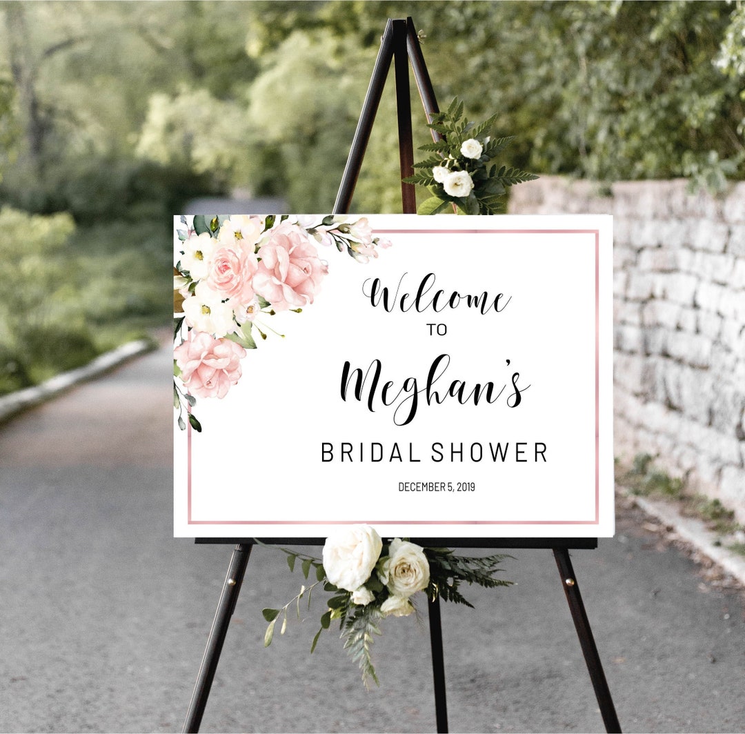 Rose Gold Bridal Shower Welcome Sign, Landscape Welcome Poster, Roses ...