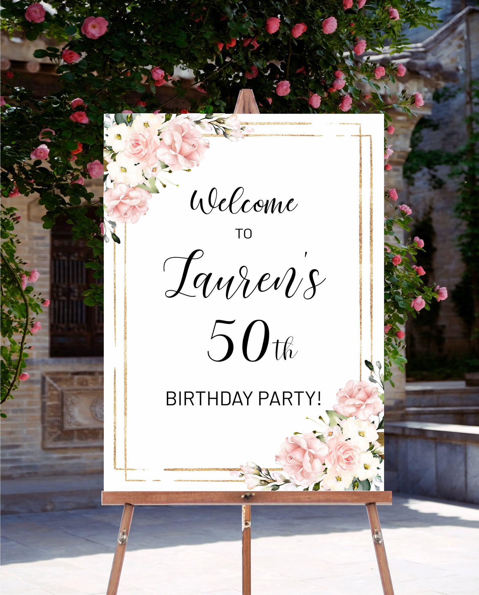 Welcome Birthday Sign Welcome Poster Pink Gold Birthday - Etsy