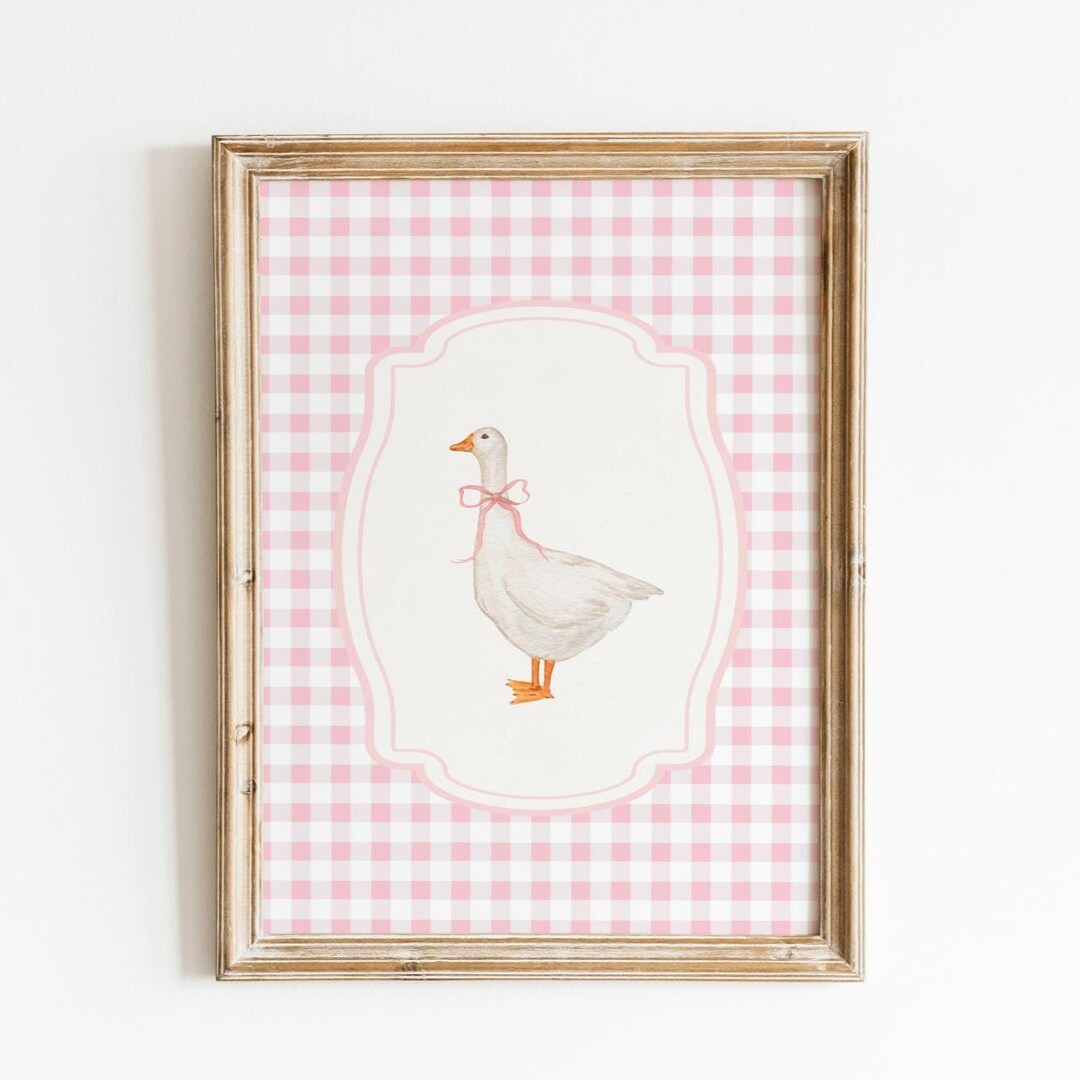 Gingham Goose Nursery Wall Art, Vintage Goose Print, Baby Girl Nursery ...