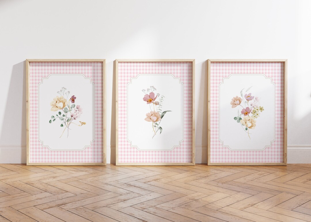 Floral Nursery Wall Art Print, Gingham Nursery Decor, Wildflower Poster ...