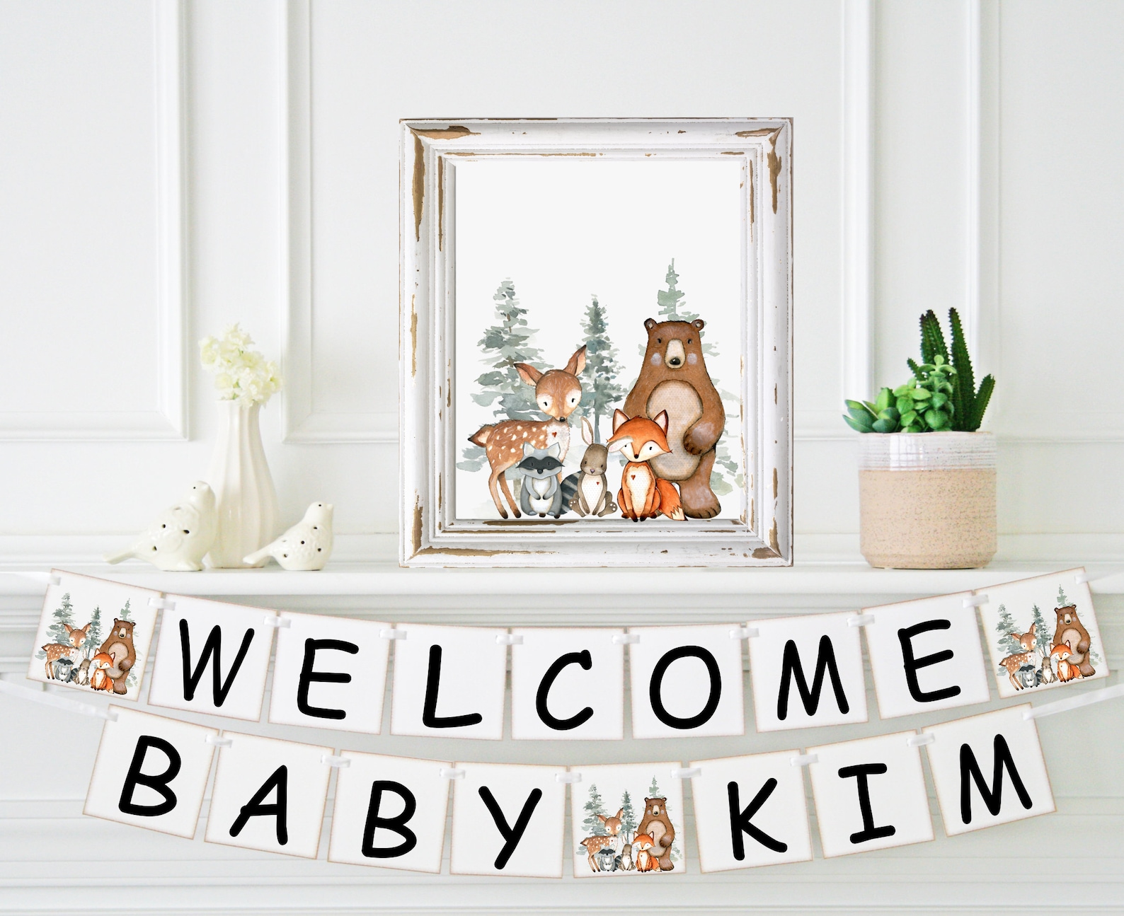 Woodland Welcome Baby Shower Banner Greenery Forest Animals | Etsy