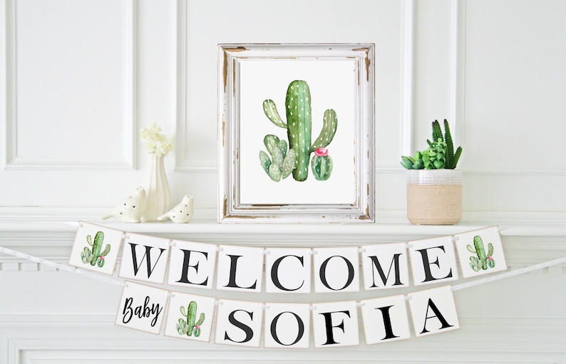 Welcome Baby Shower Banner Cactus Baby Shower Girl Name - Etsy