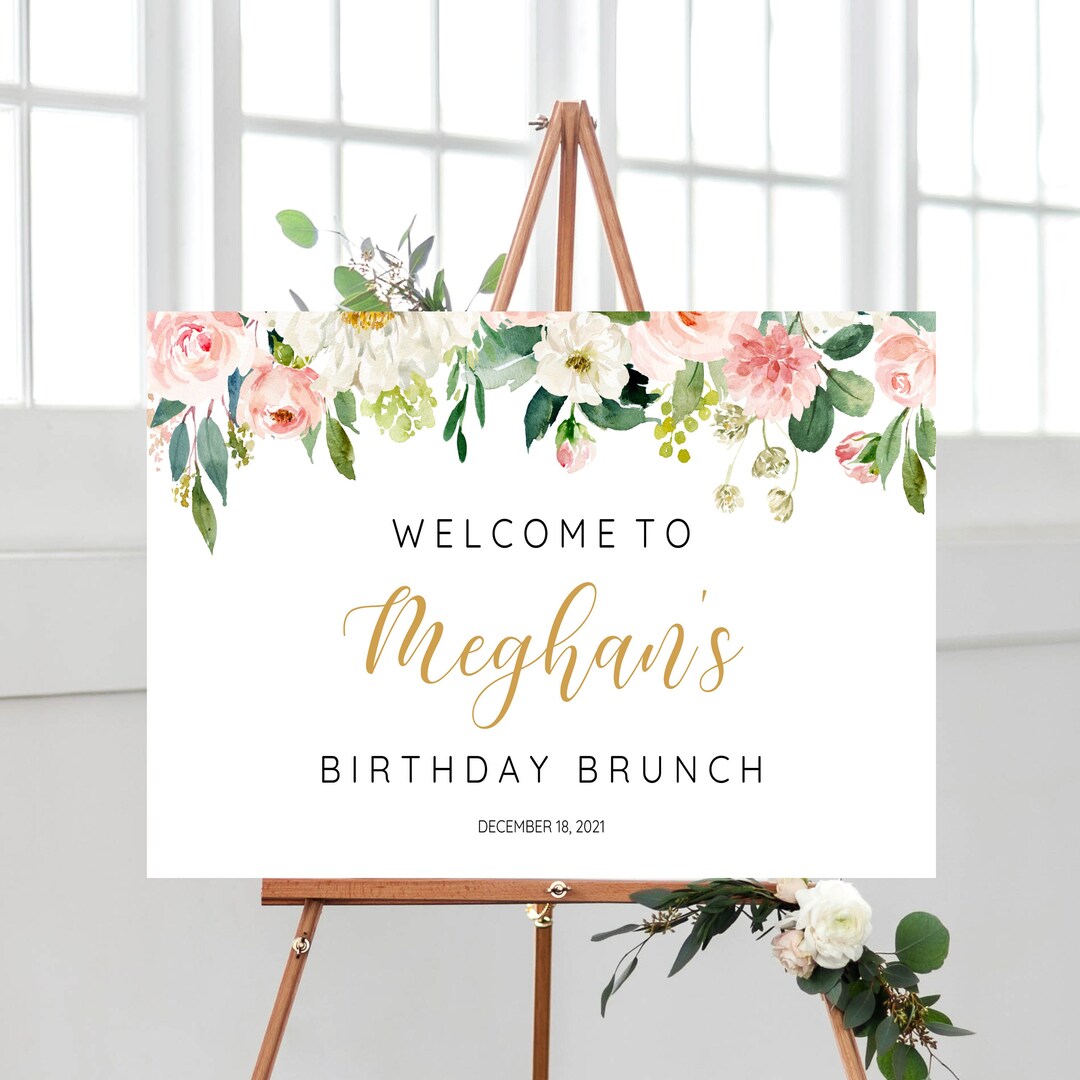 Editable Welcome Birthday Sign, Welcome Poster, Pink Floral Birthday ...