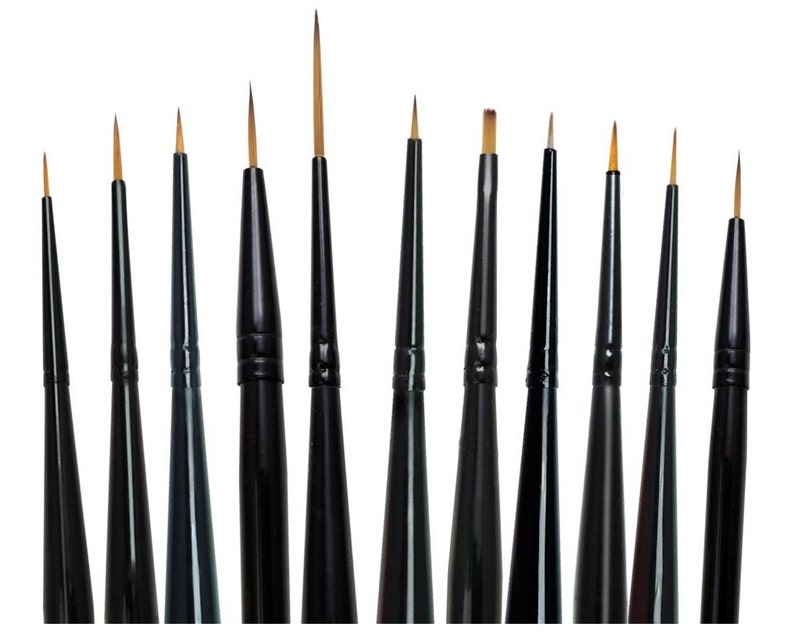 Professional 11 Piece Short Handle Paint Brush Detail Set, Artist Grade ...