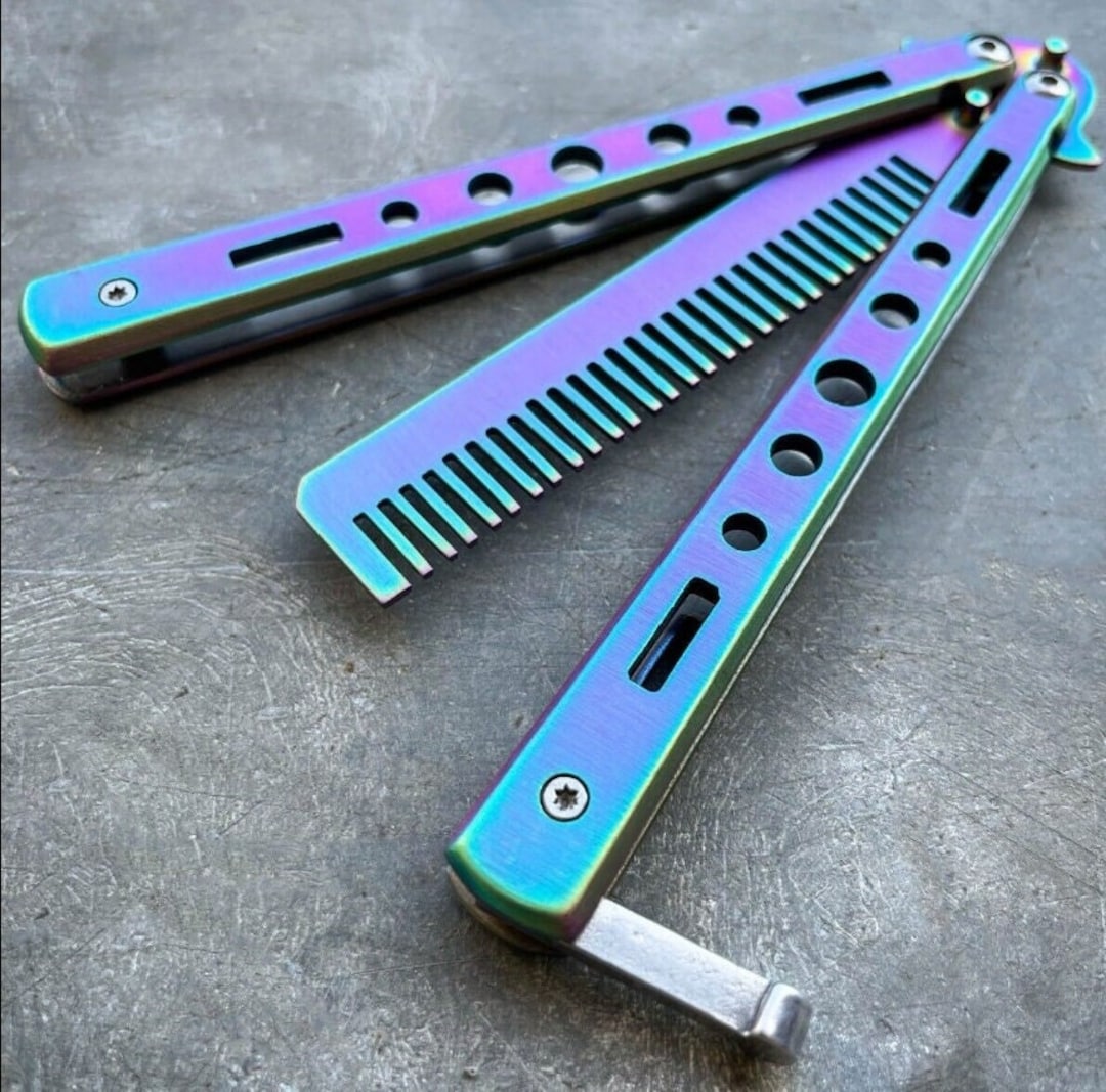 Rainbow Metal Butterfly Trainer Comb Knife Dragon Training - Etsy