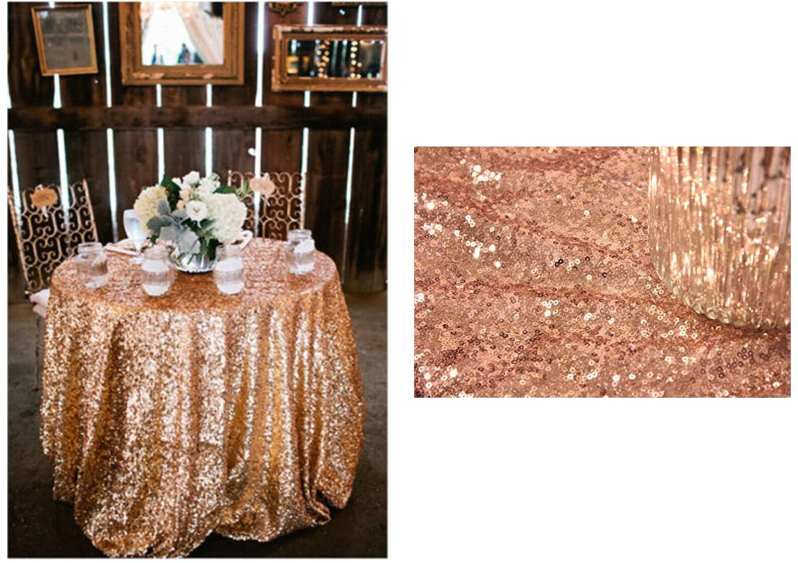 Rose Gold Sequin Wedding Tablecloth 72 Inch Round Polyester Sequin ...