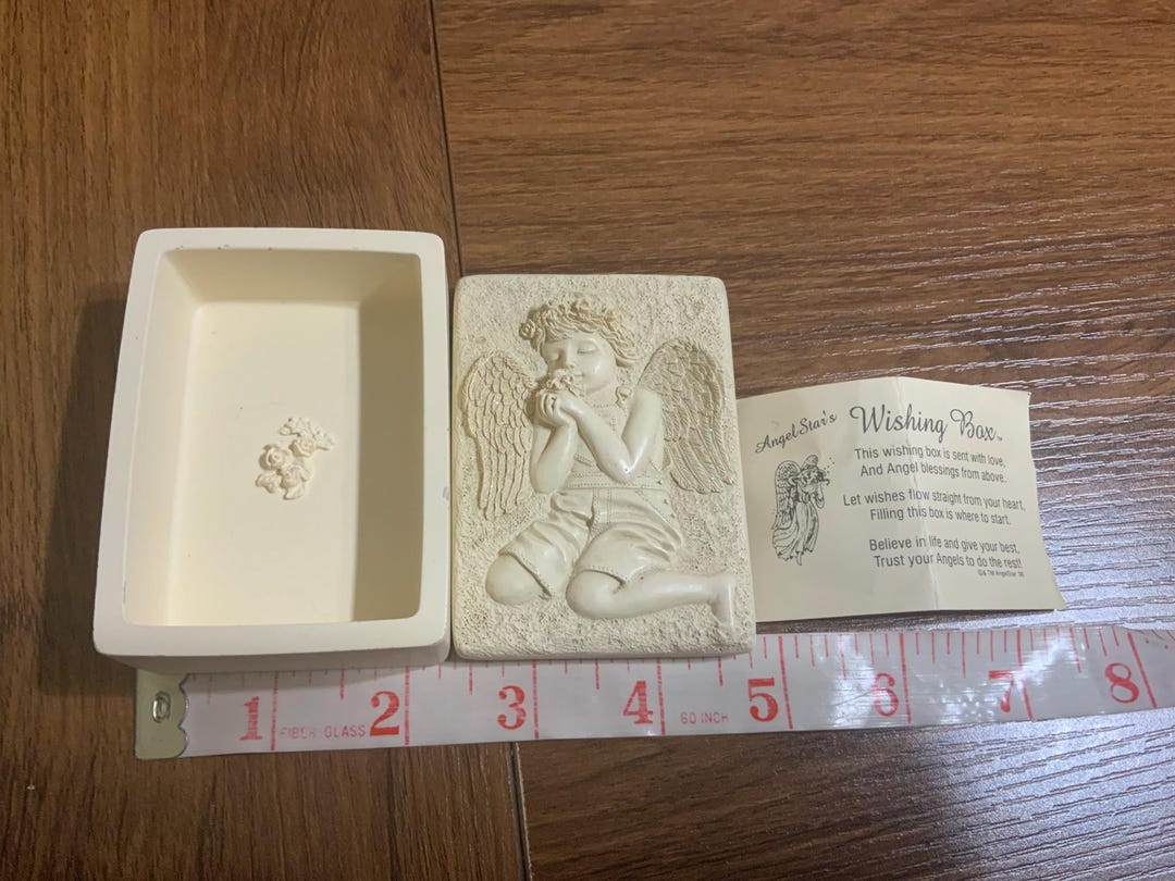 Vintage 2001 Handcarved Angel Star Wishing Box, Handcrafted Keepsake ...