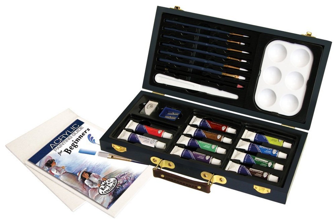 Acrylic Painting Artist Set for Beginners With Wood Storage Box ...