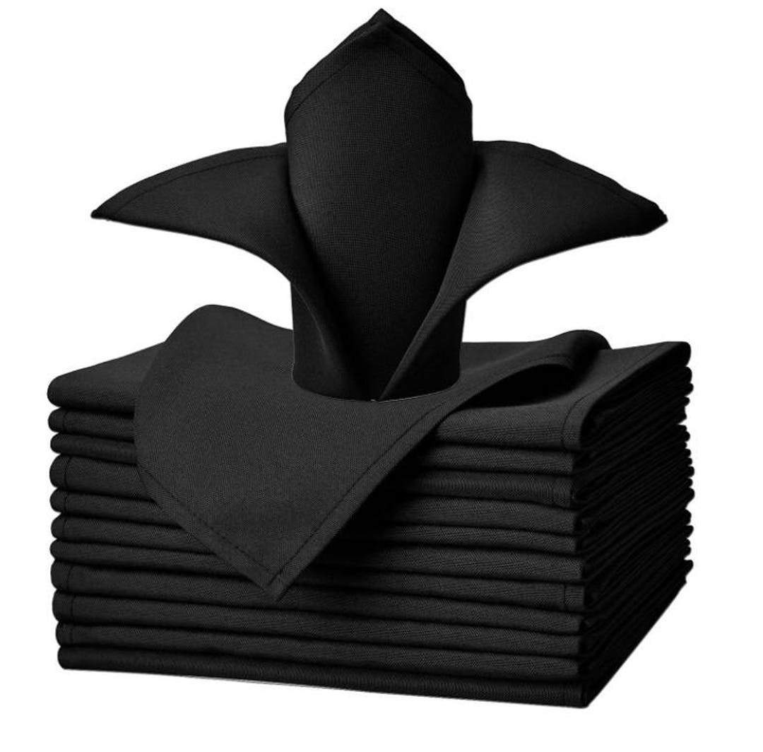 Black Wedding Napkins 17 by 17" Solid Polyester Napkins 12 Count ...