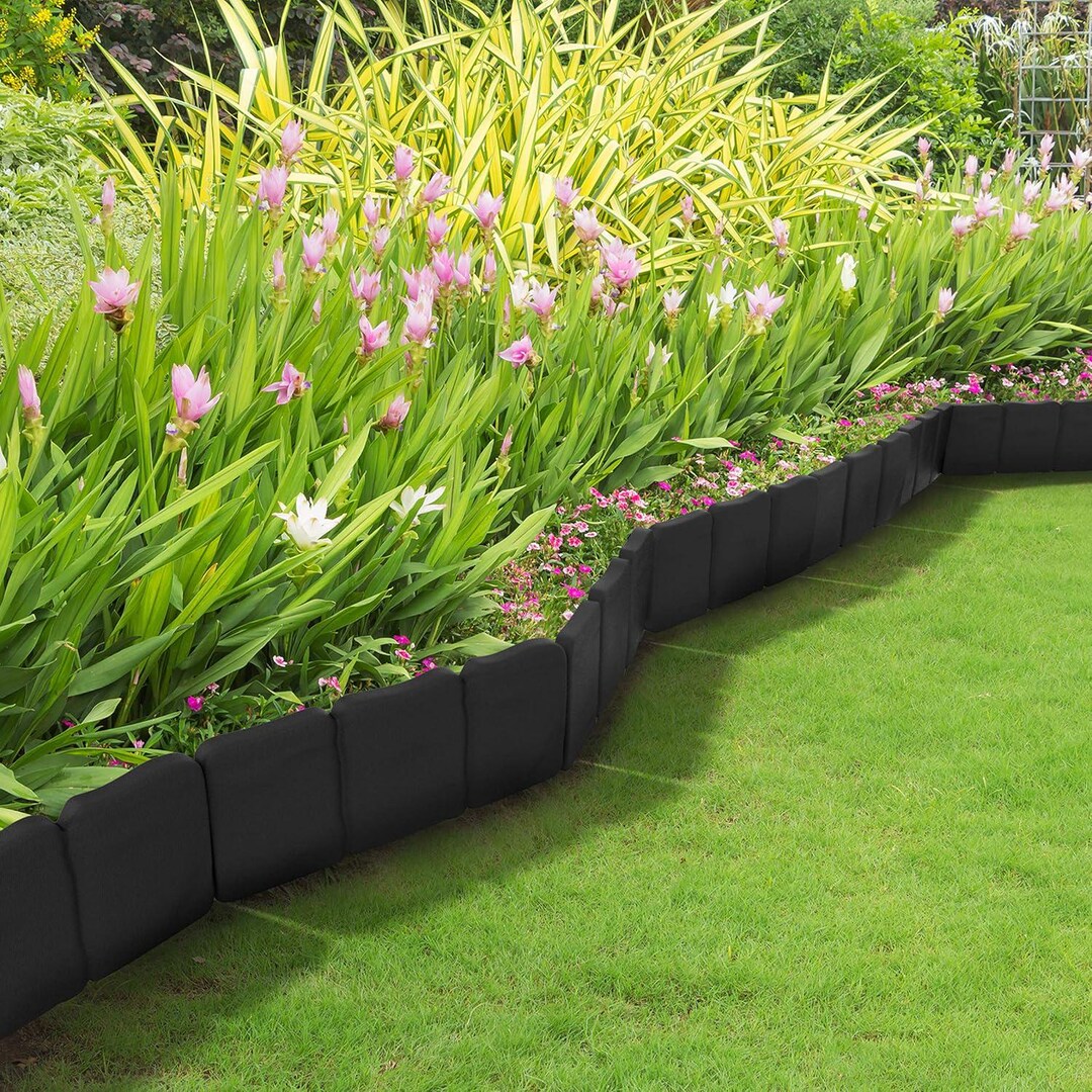 Black Interlocking Faux Stone Border Edging DIY, 10 Piece Garden ...