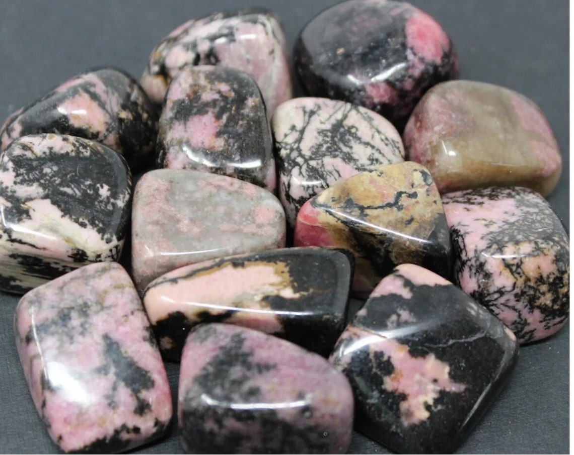 Half Pound Bulk Tumbled Rhodonite Stones Large 1" Gemstones Cabochon ...