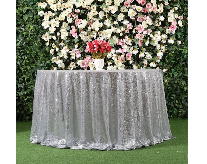 Sparkly Silver Christmas Sequin Table Runner, Sequin Linen, Sequin ...
