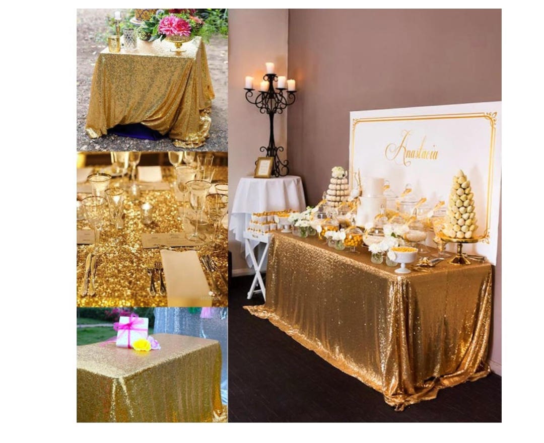 Gold Sequin Wedding Tablecloth 50 by 50 in Square Polyester Sequin ...