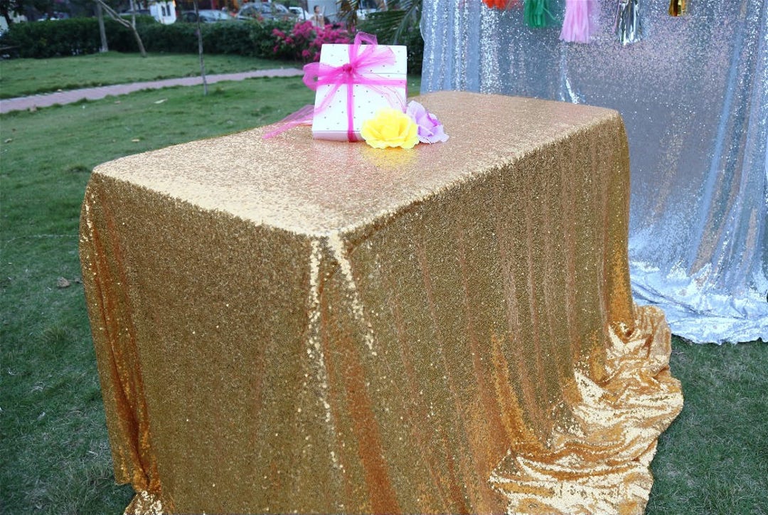 Gold Sequin Wedding Tablecloth 60 by 102 Inch Rectangular Polyester ...