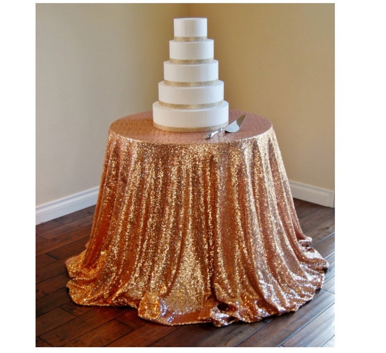Rose Gold Sequin Wedding Tablecloth 90 Inch Round Polyester Sequin ...