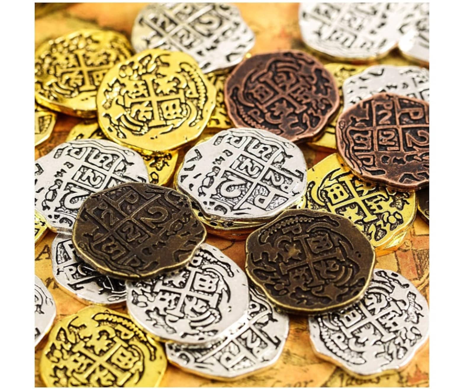 Metal Pirate Treasure Coins 35 Assorted 4 Colors Doubloon Replica 1 ...
