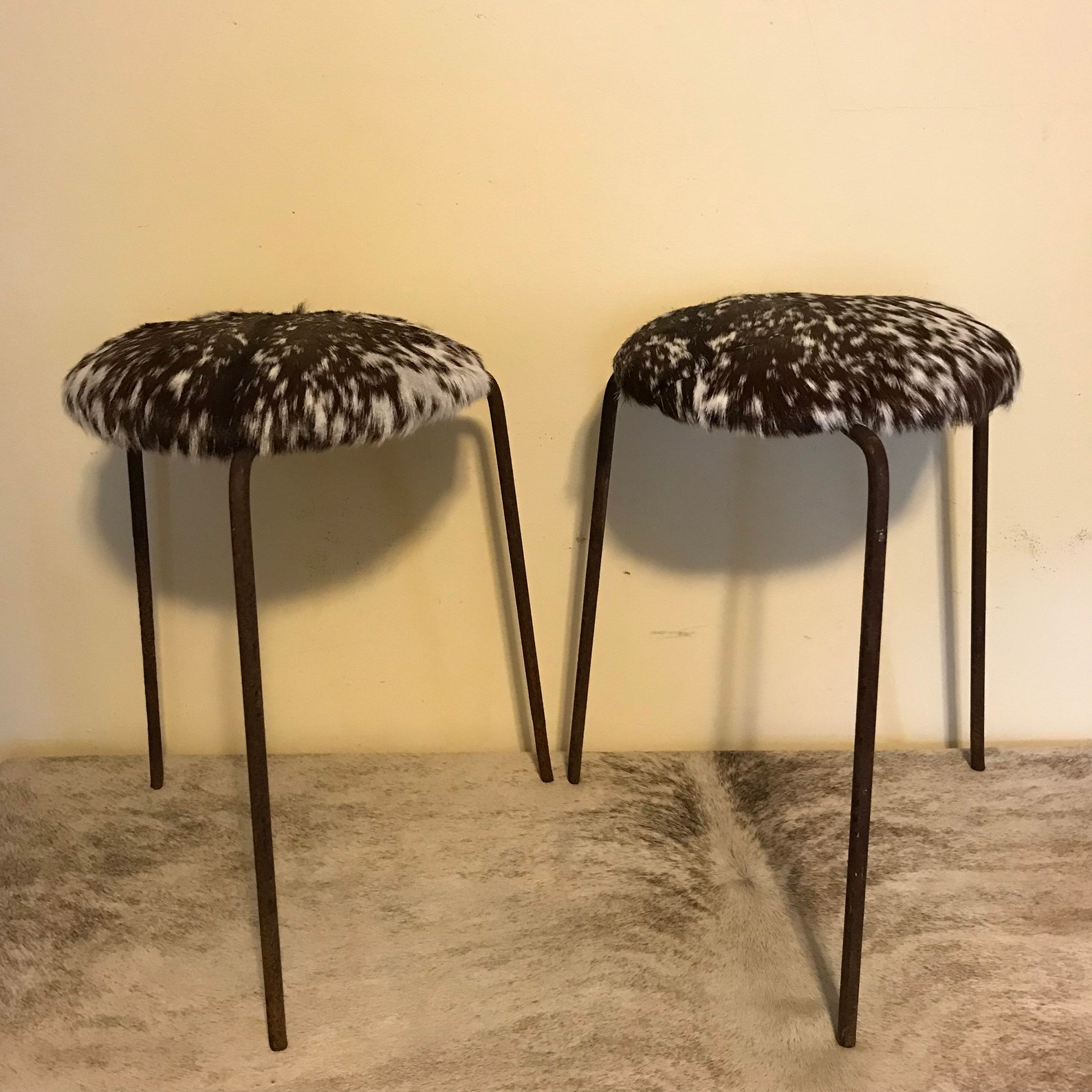 Antique Hair Hide Stools Mid Century Modern Stools Goat Stools Spider ...