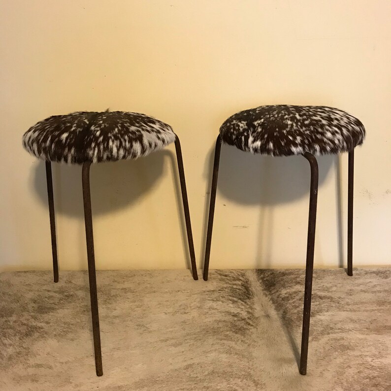 Antique Hair Hide Stools Mid Century Modern Stools Goat Stools Spider ...