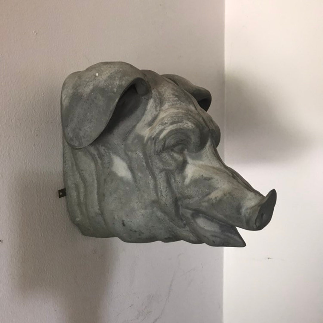 Antique French Zinc Boar Head French Butchers Pig Mount Trade Sign Zinc ...
