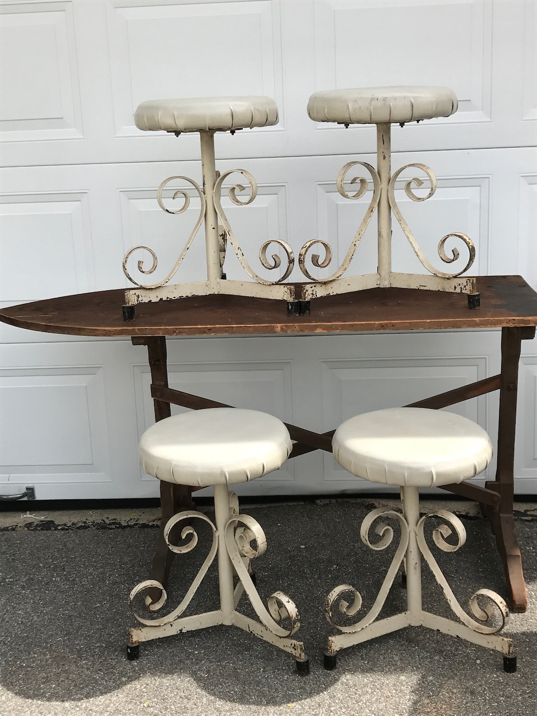 Antique Umanoff Stools Mid Century French Stools Ornate Garden Metal ...