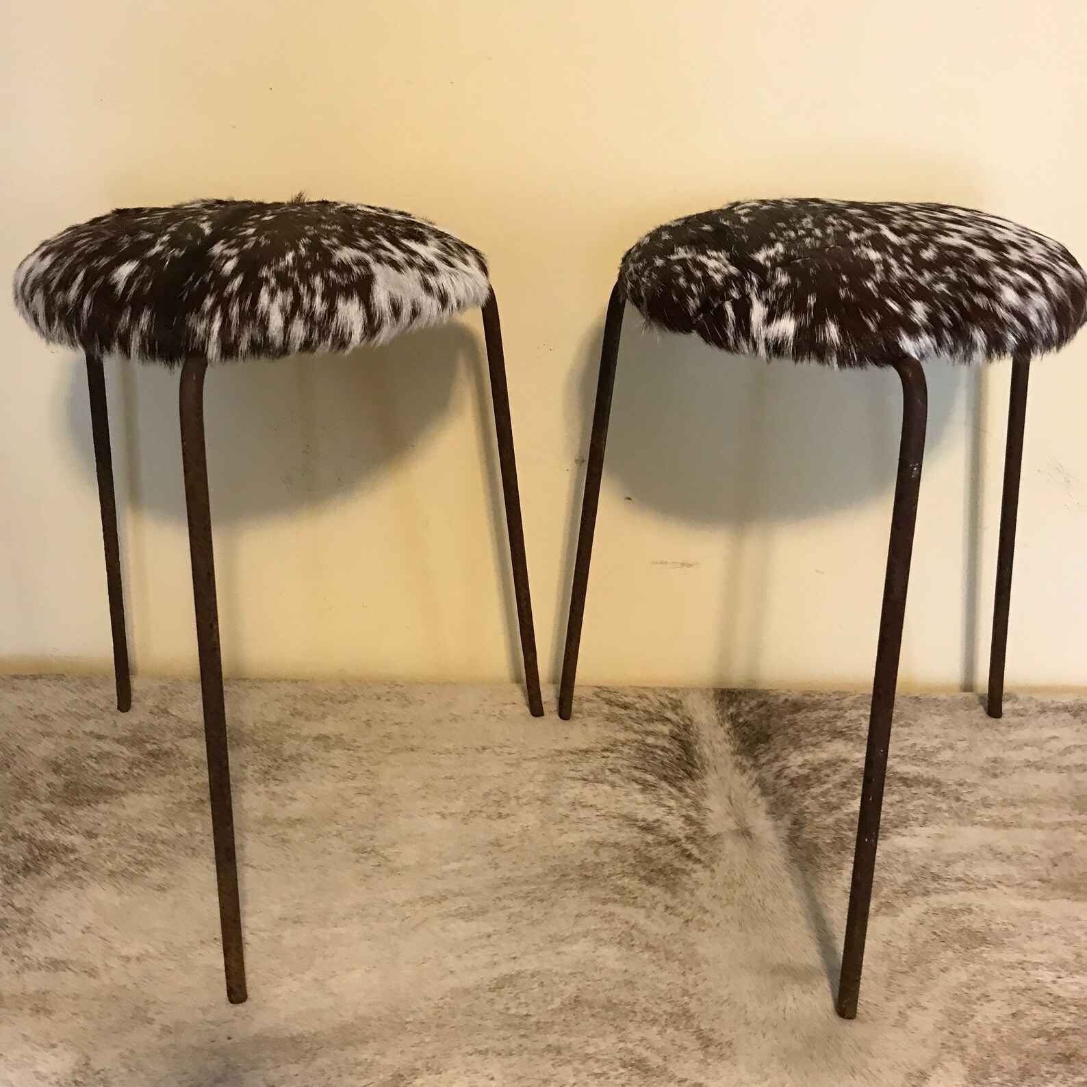 Antique Hair Hide Stools Mid Century Modern Stools Goat Stools Spider ...