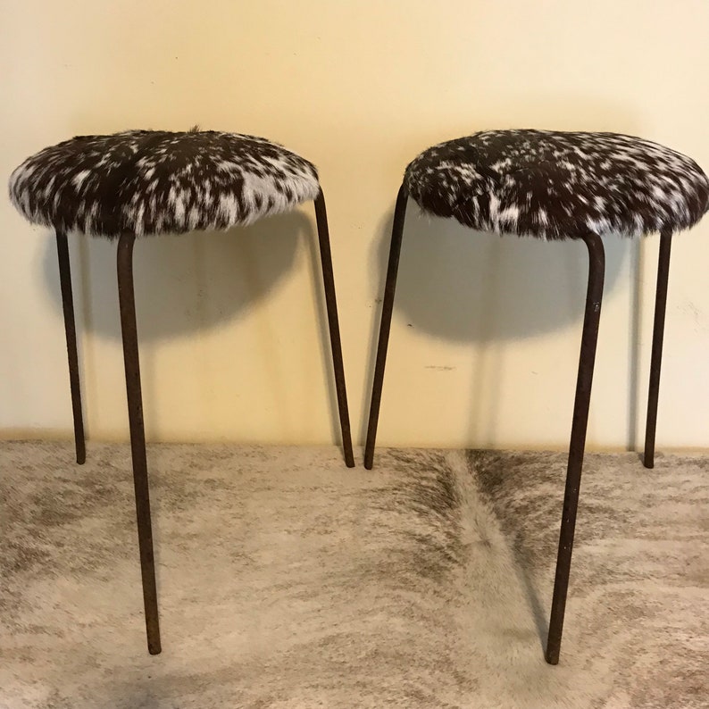 Antique Hair Hide Stools Mid Century Modern Stools Goat Stools Spider ...