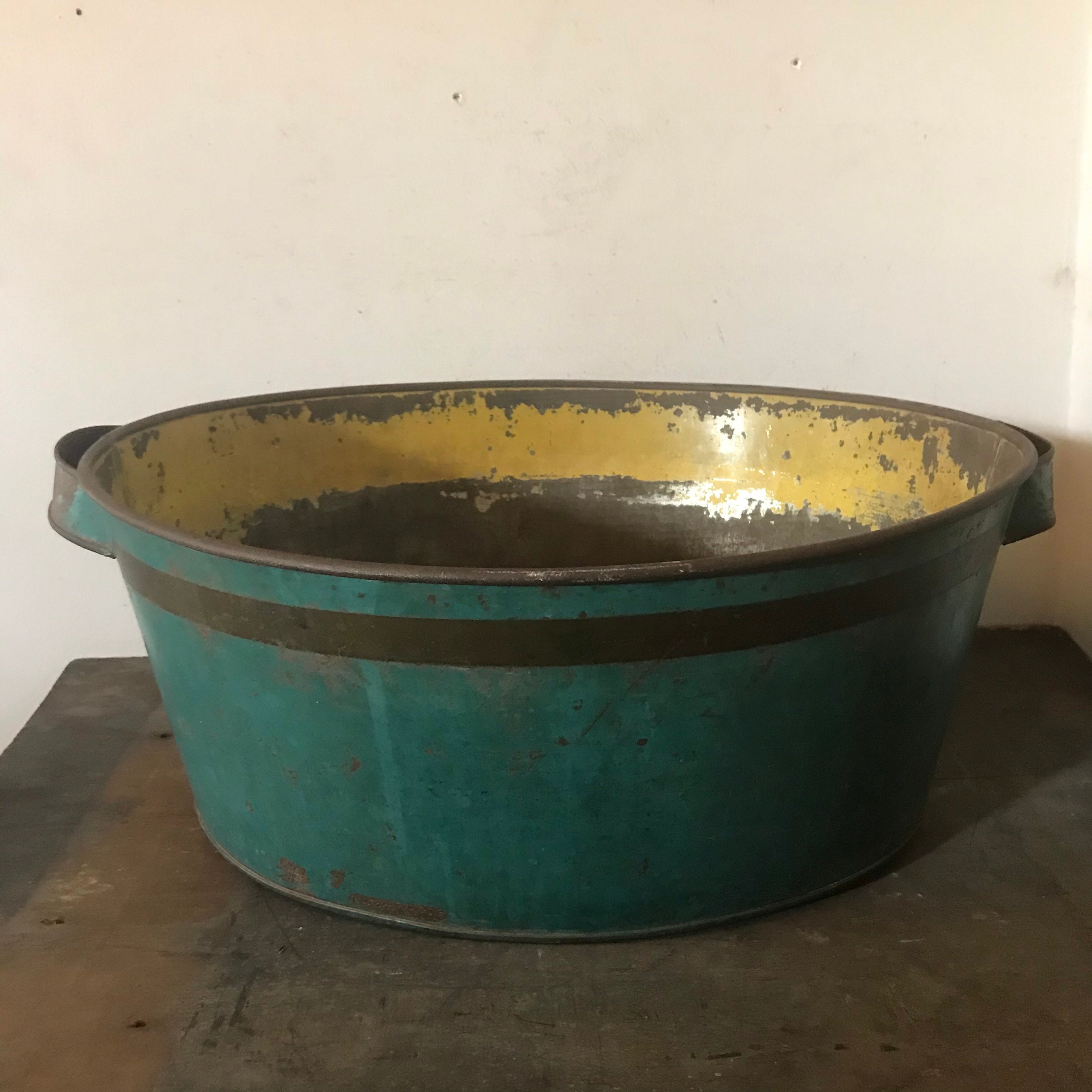 Antique French Tole Foot Bath Pot Cache Pot Primitive Metal Garden ...