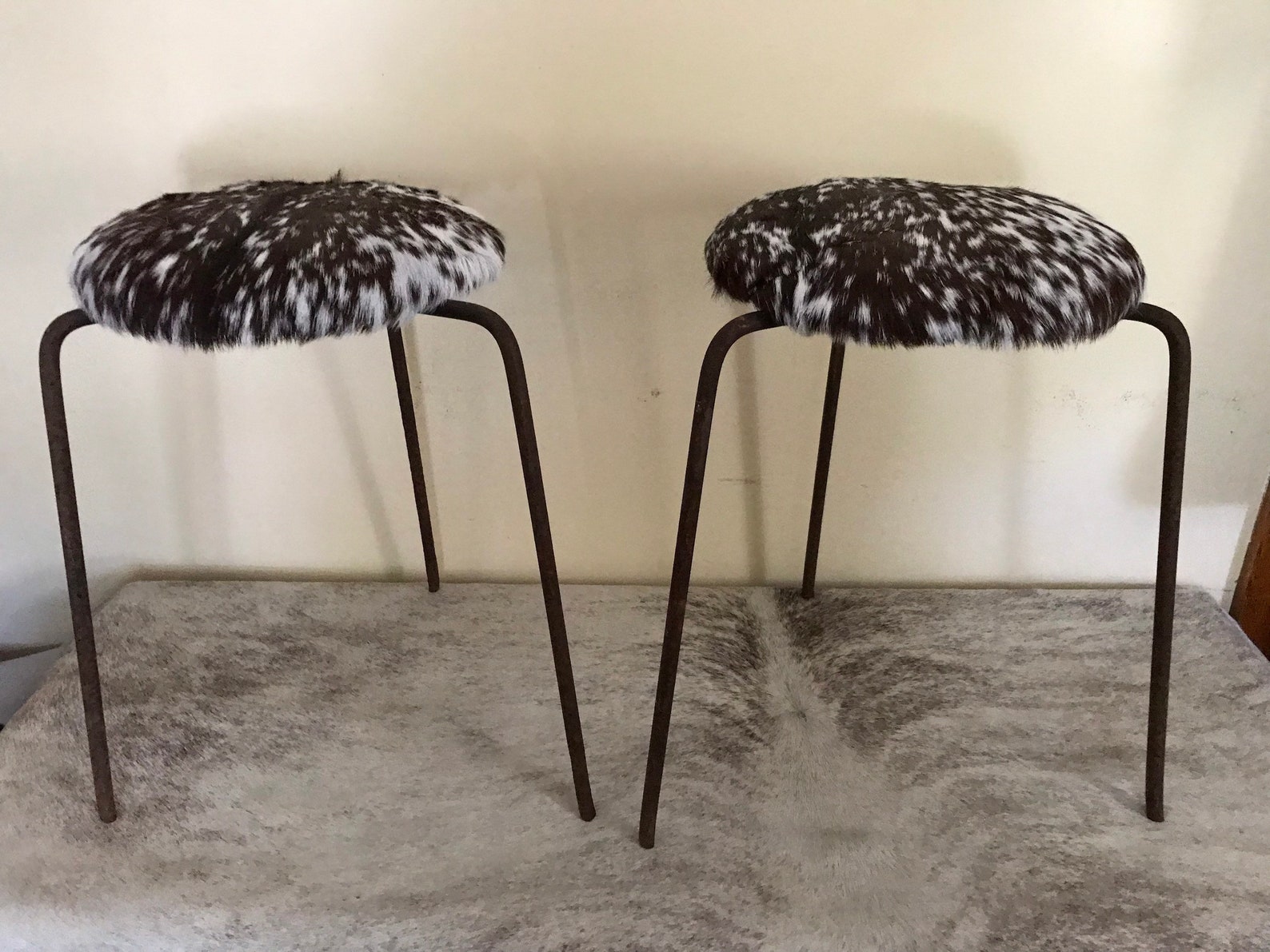Antique Hair Hide Stools Mid Century Modern Stools Goat Stools Spider ...