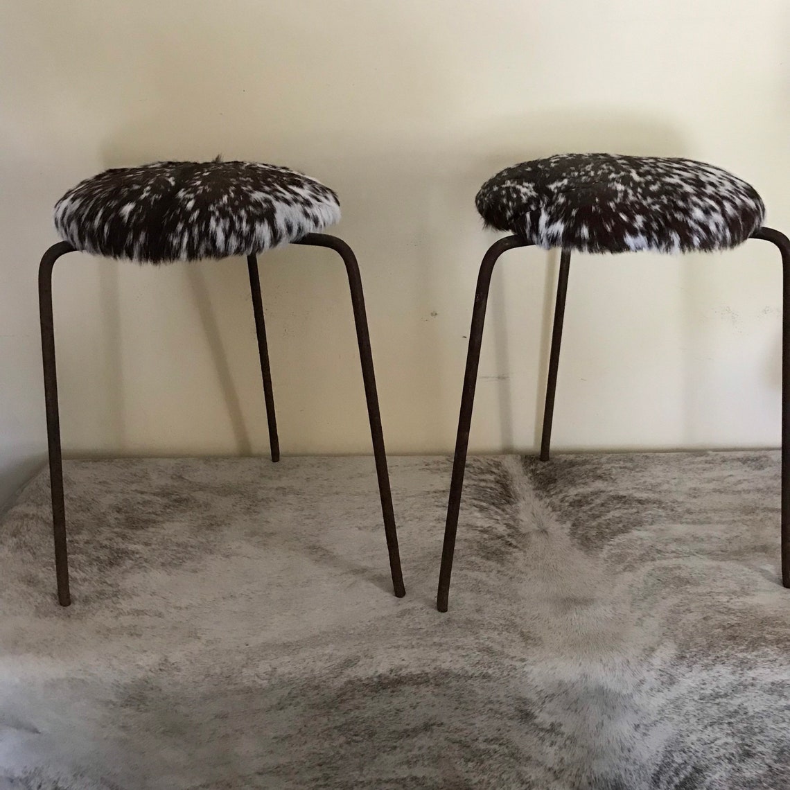 Antique Hair Hide Stools Mid Century Modern Stools Goat Stools Spider ...