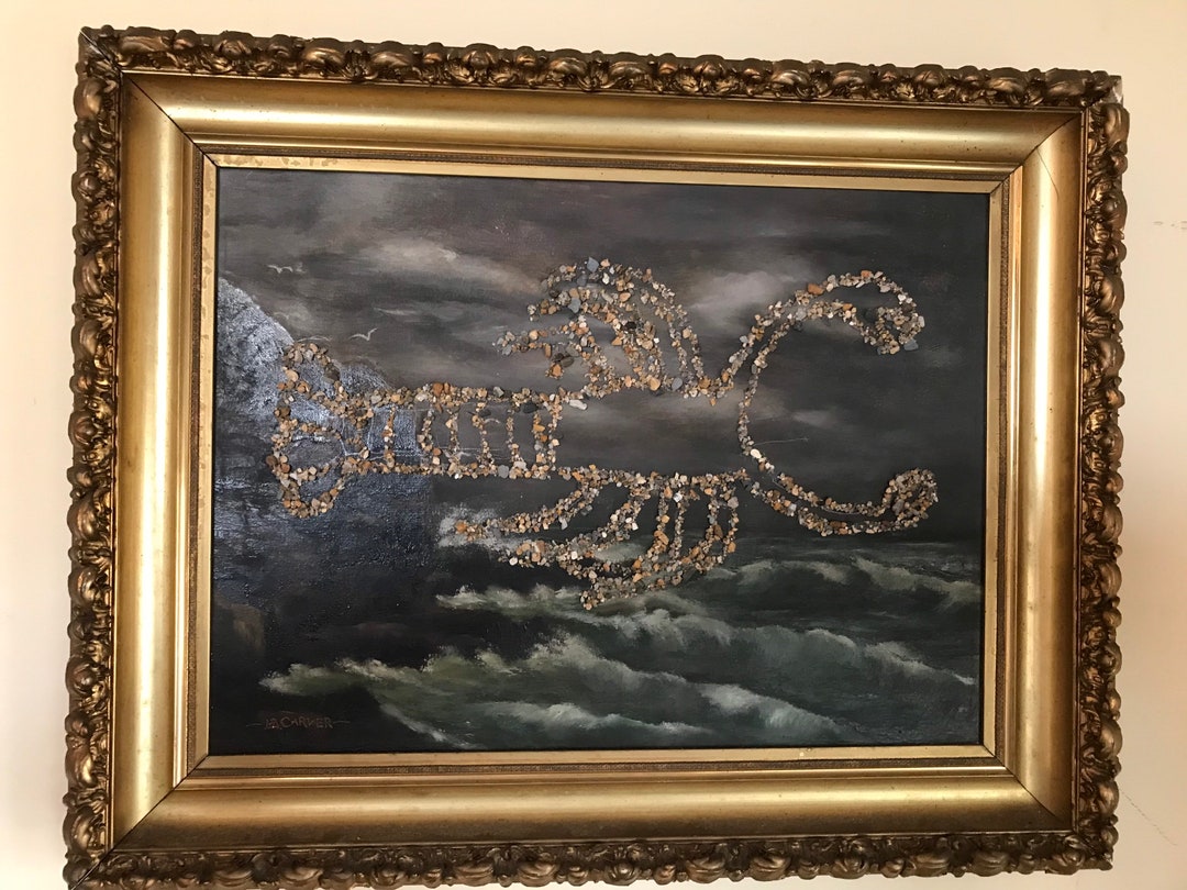 Antique Maine Folk Art Painting Oil Nautical Painting Seascape Lobster ...