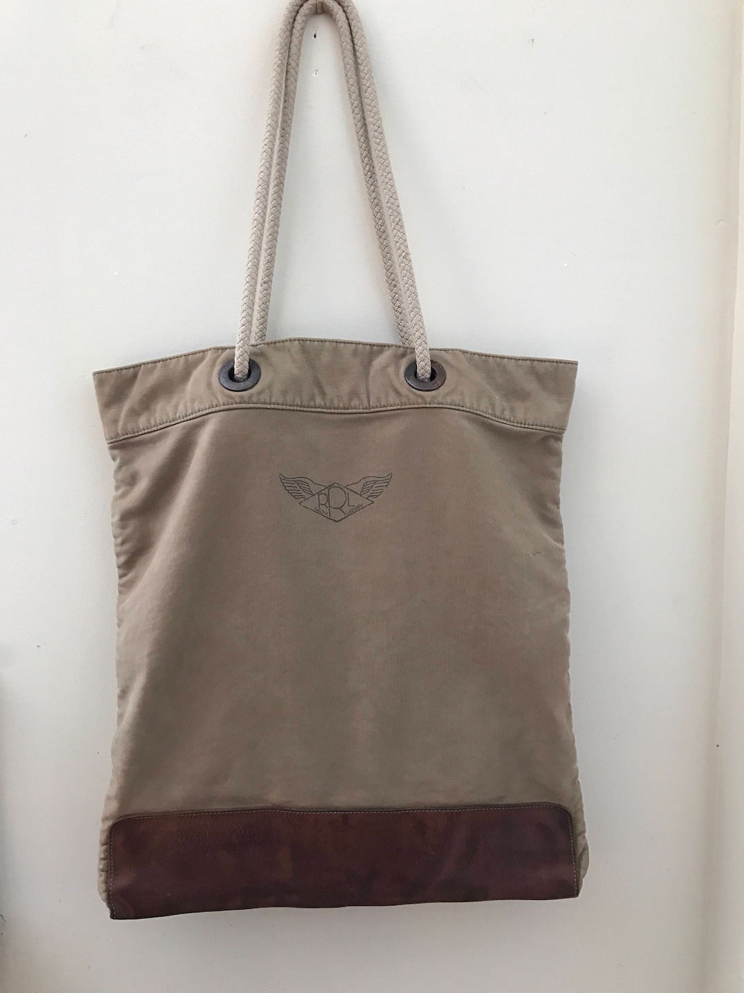 Ralph Lauren RRL Bag Vintage Canvas and Leather Bag Rope Handles Polo ...