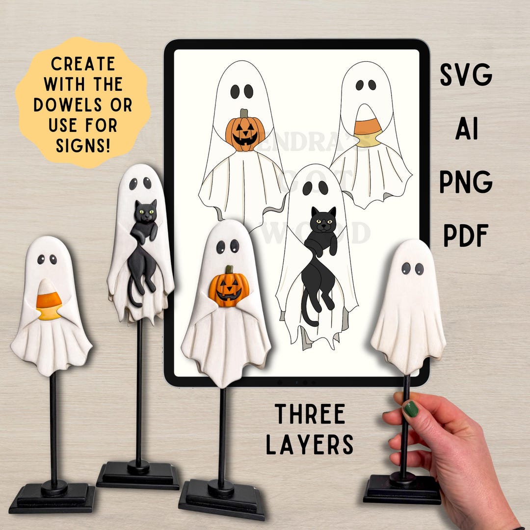 Floating Halloween Ghosts, Digital Laser Cut SVG File Bundle, Layered ...