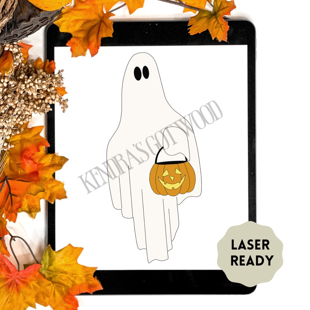 Ghost With Pumpkin Candy Bucket| Scroll Saw Template | Laser Ready ...