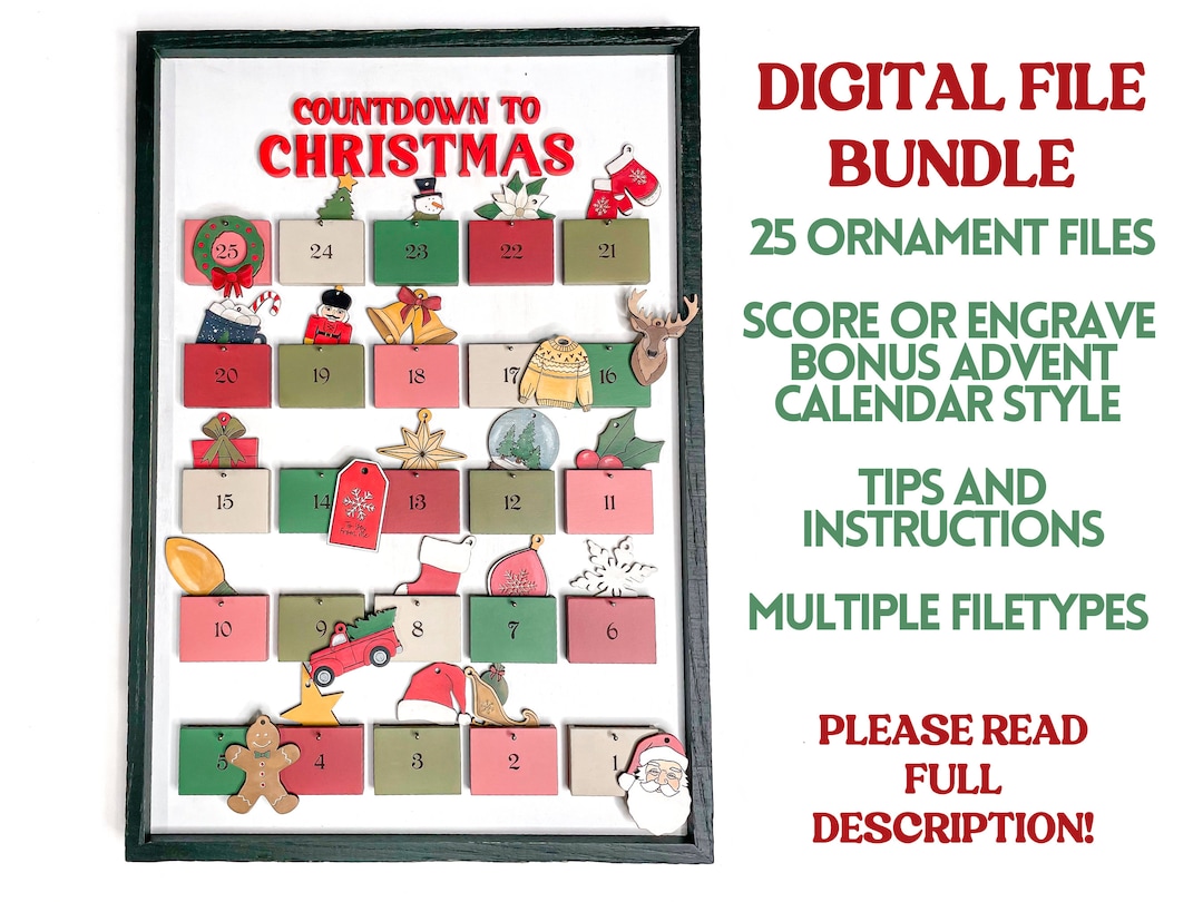 Countdown to Christmas Digital File | Advent Calendar Laser File Bundle ...