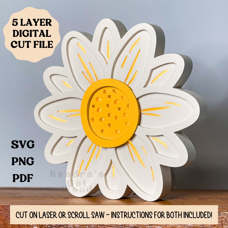 Daisy Light Cut File: Layered Flower SVG, Scroll Saw & Laser Template ...