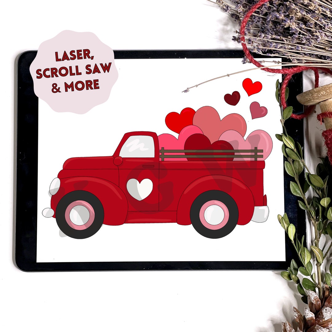 Valentine's Day Old Truck Cut File for Laser or Scroll Saw | Valentine ...