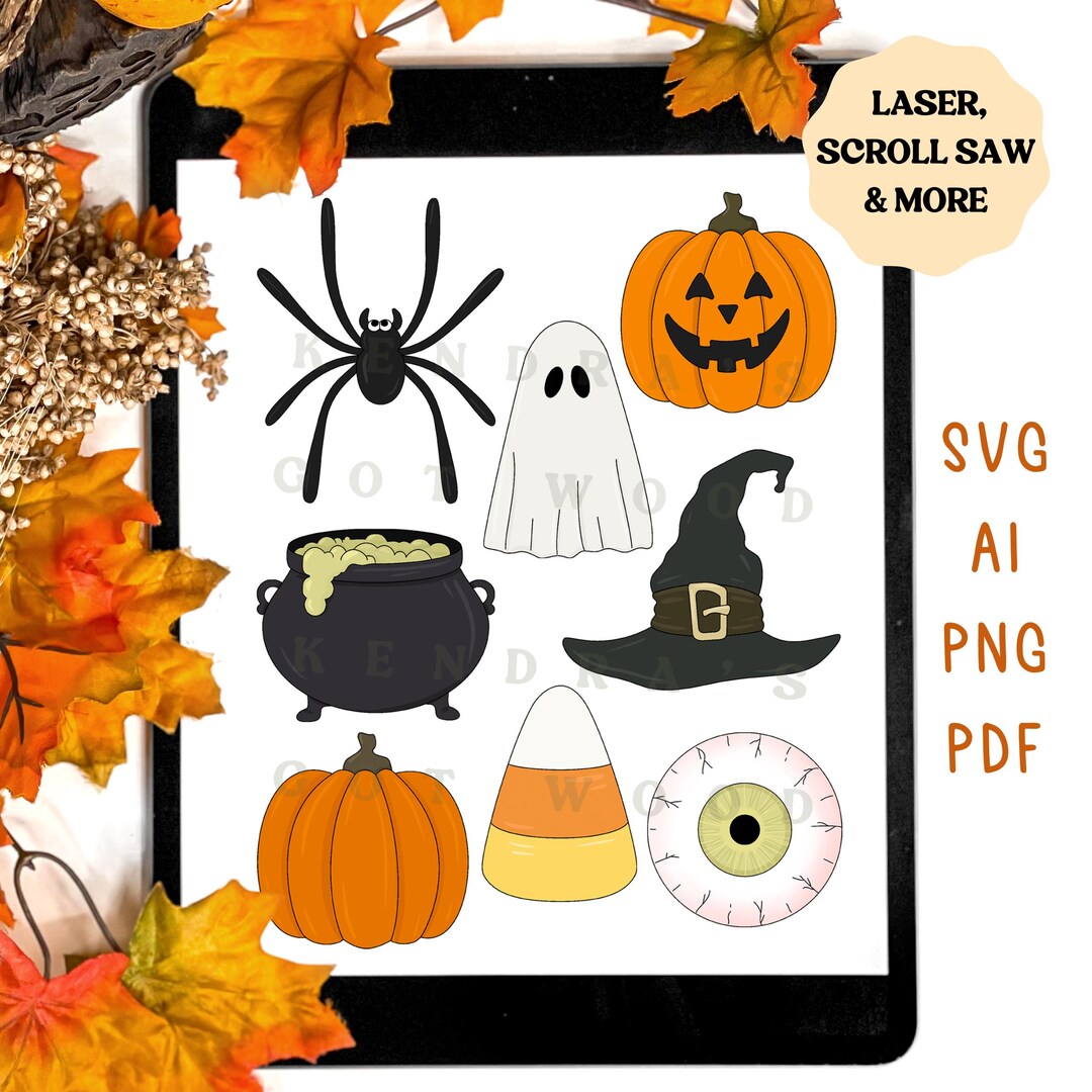 Halloween Digital Cut File Bundle, Eight Designs Included | Spooky ...