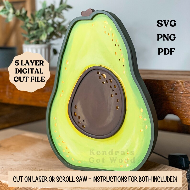 Avocado Light Cut File: Layered SVG, PNG, PDF (scroll Saw & Laser) - Etsy