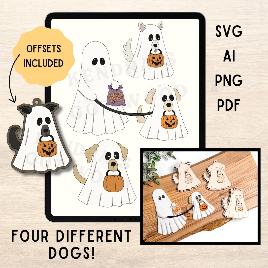 Ghost Walking Ghost Dog, Four Ghost Dogs Digital Cut File for Laser and ...