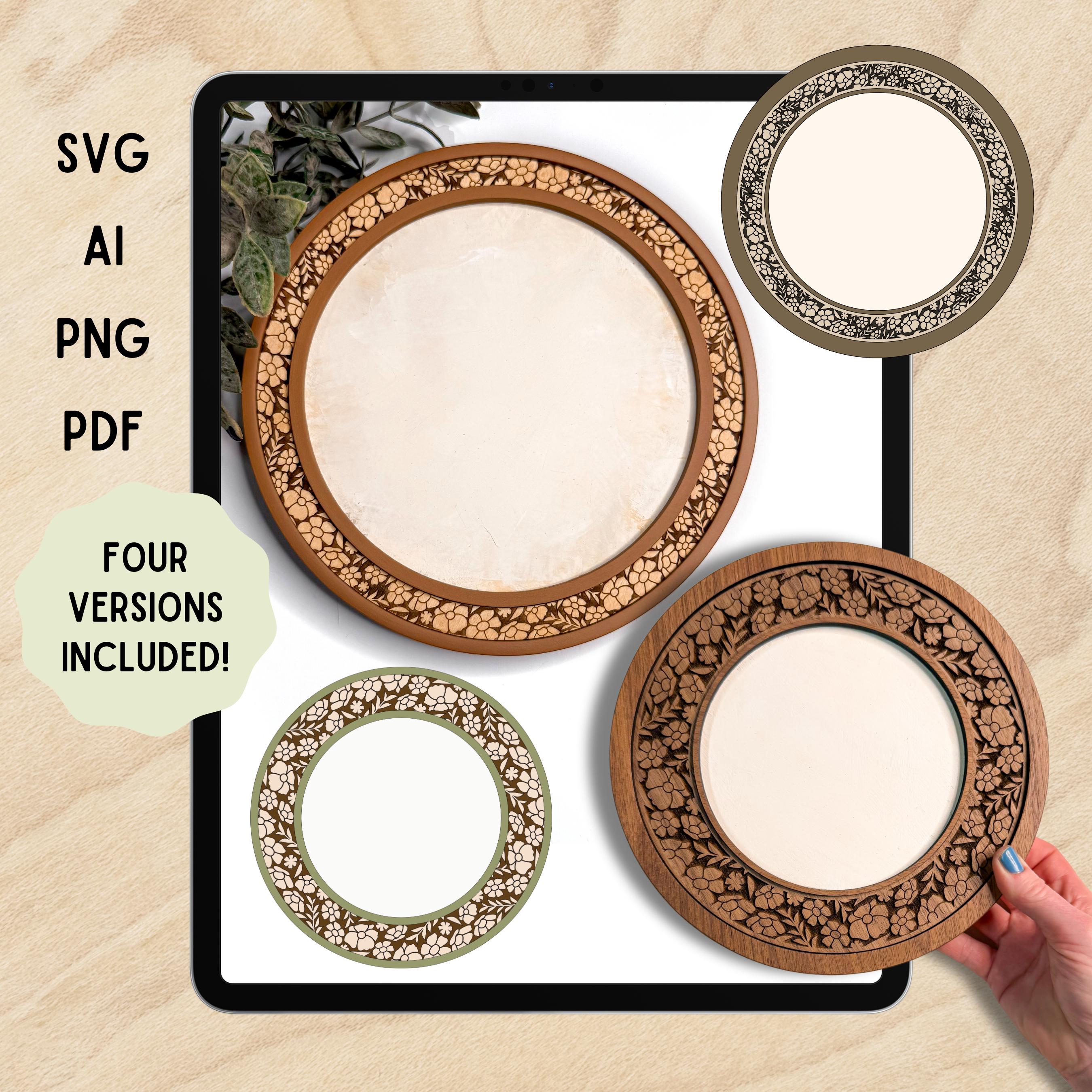 Engraved Floral Round Frame and Backer, Digital Cut Files for Laser ...