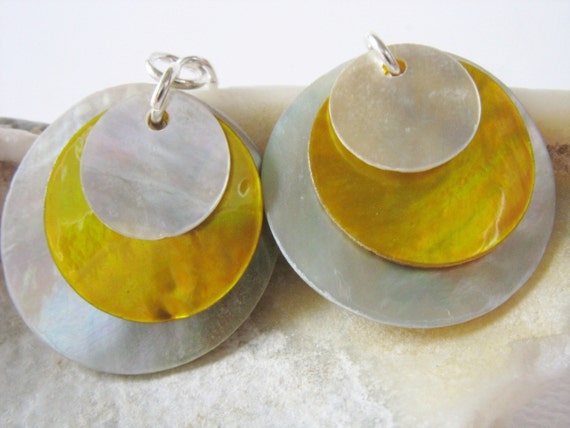 Mussel Shell Earrings Natural & Yellow Shell Disc Earrings | Etsy