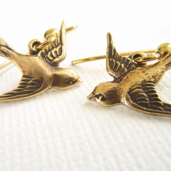 Gold Bird Earrings - Etsy