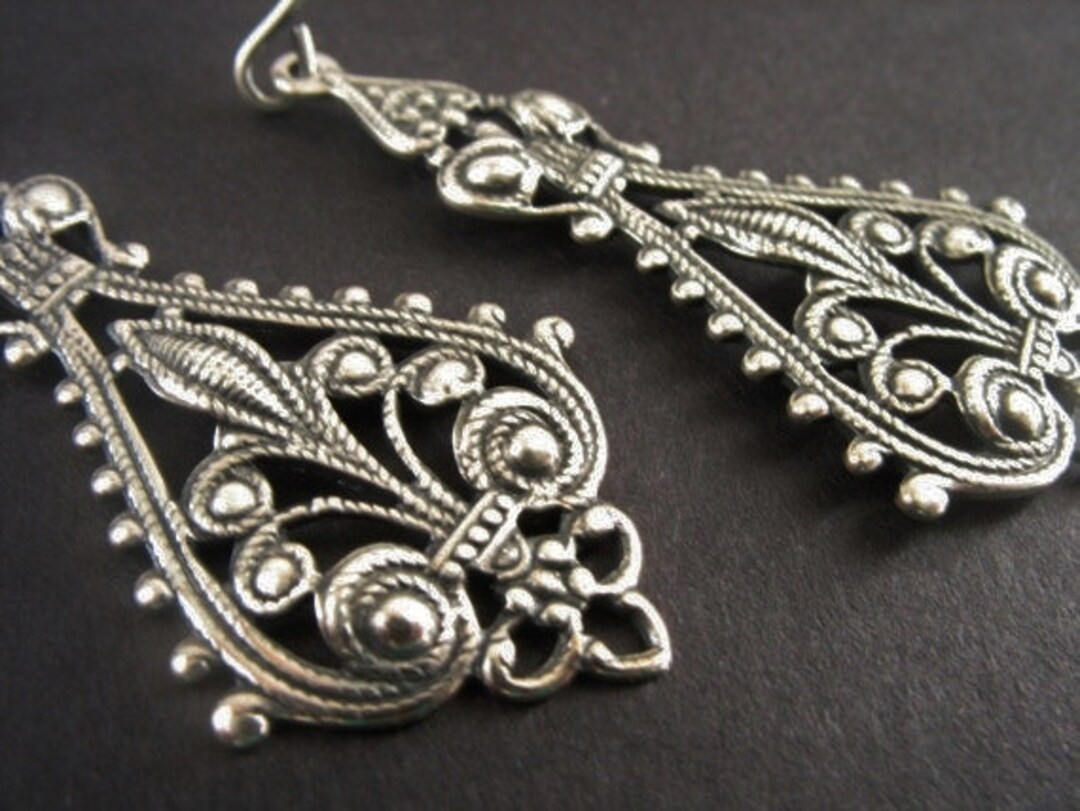 Silver Filigree Teardrop Earrings You Choose Ear Wires Antiqued Silver